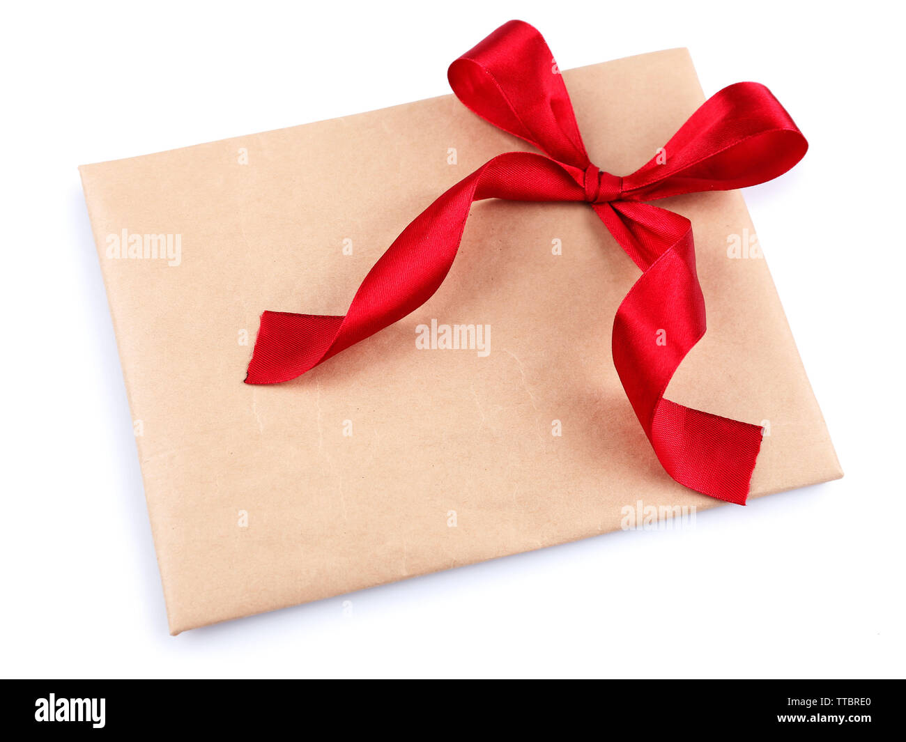 Envelope with bow isolated on white Stock Photo - Alamy