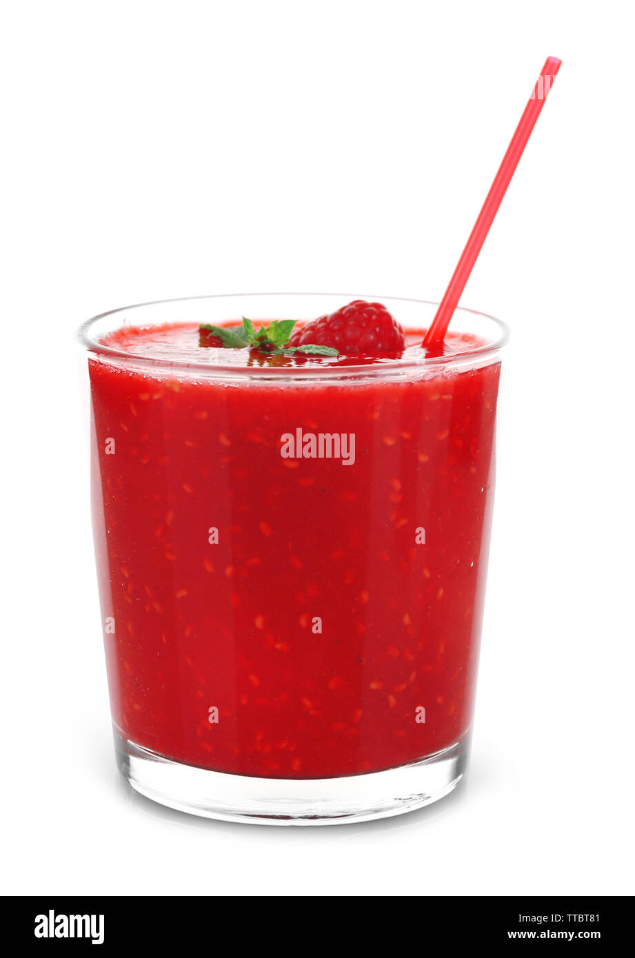 Glass of fresh raspberry cocktail isolated on white Stock Photo - Alamy