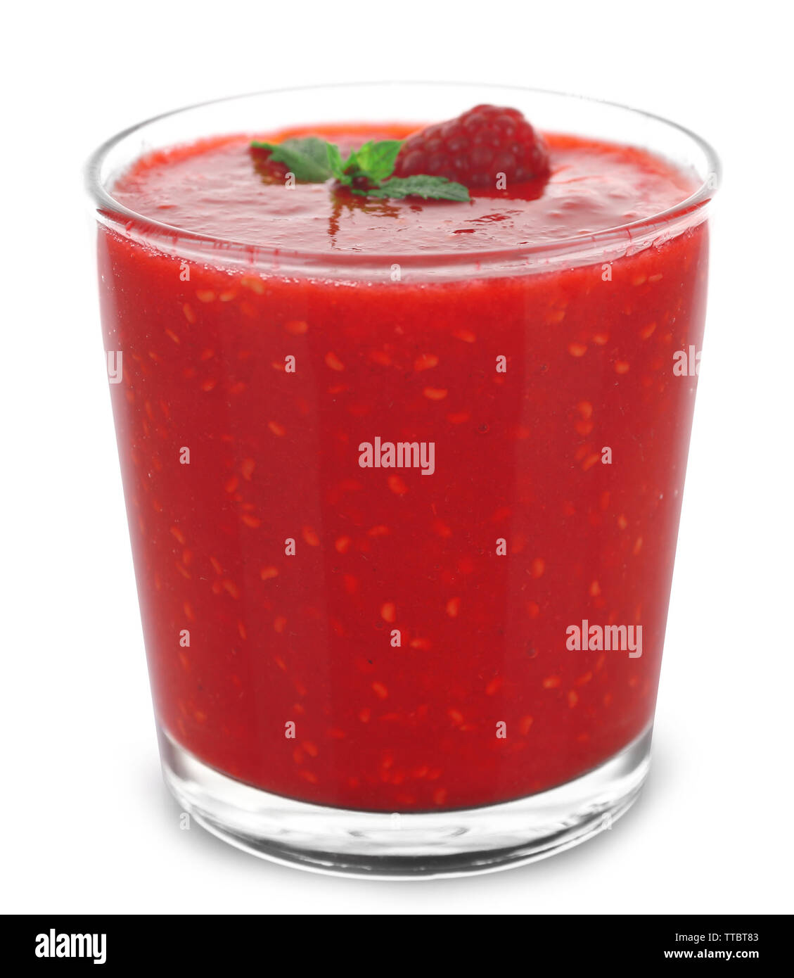 Glass of fresh raspberry cocktail isolated on white Stock Photo - Alamy