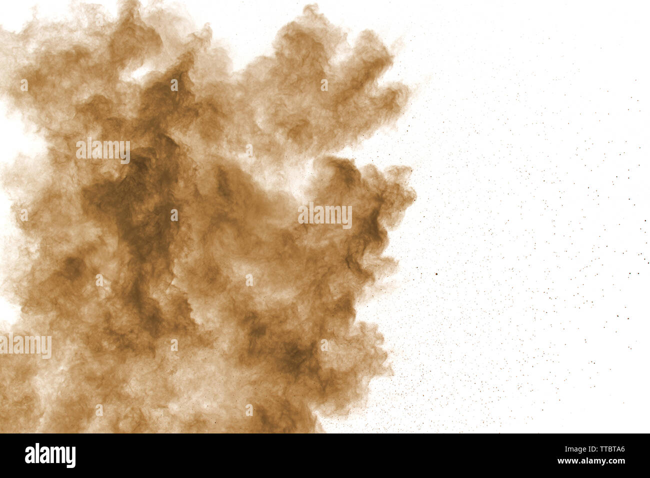 Brown dust cloud.Brown particles splattered on white background Stock ...