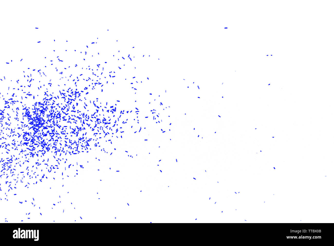Blue falling particles round shape on white backround Stock Photo - Alamy