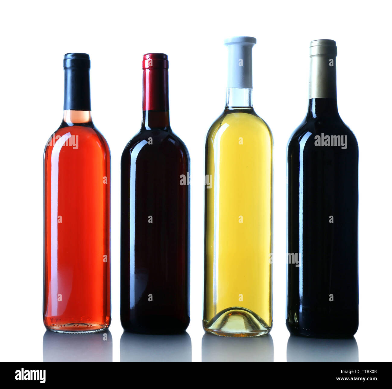 set of different wine bottles isolated on white background Stock Photo ...