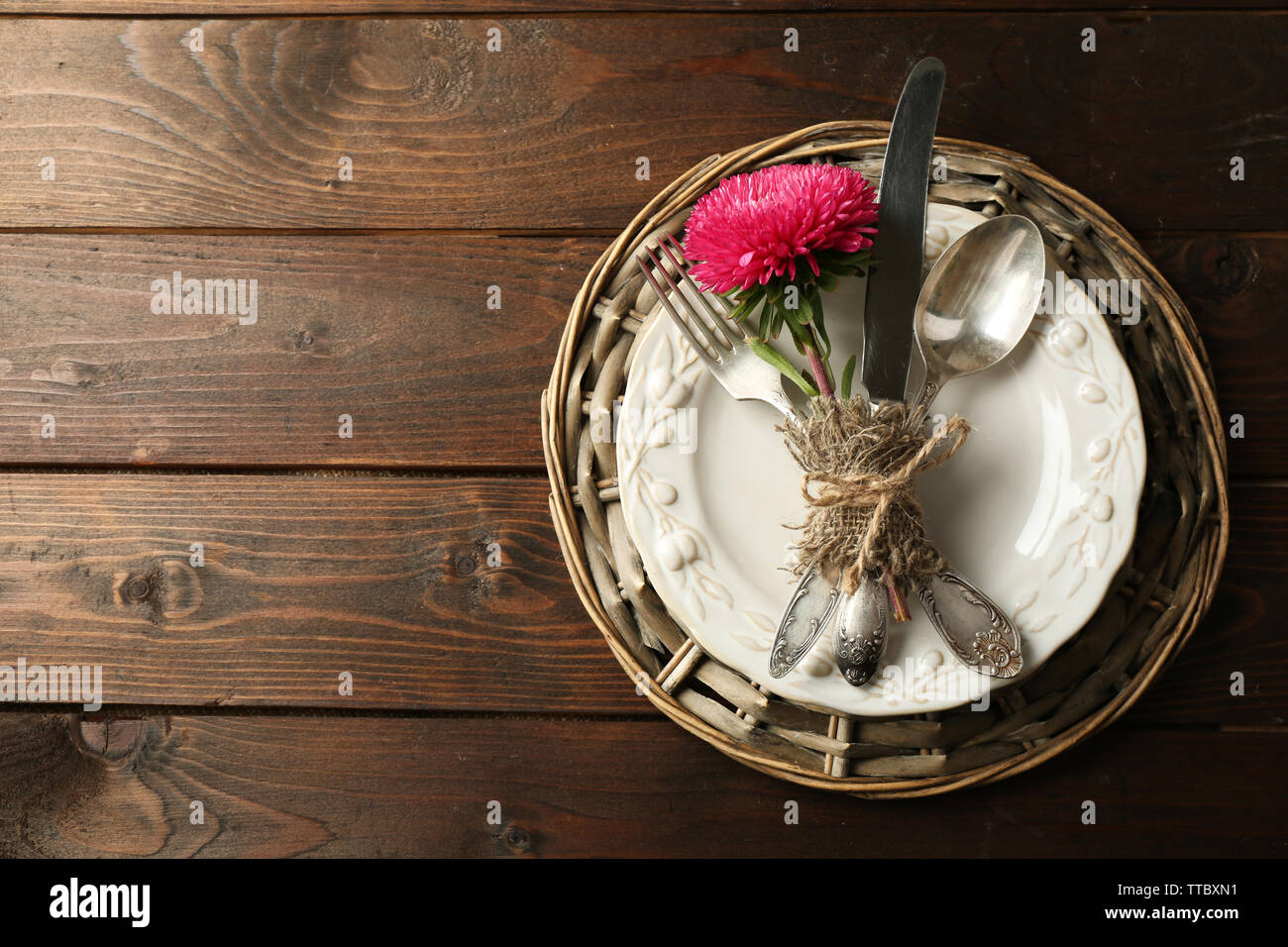Summer table setting in rustic style Stock Photo - Alamy