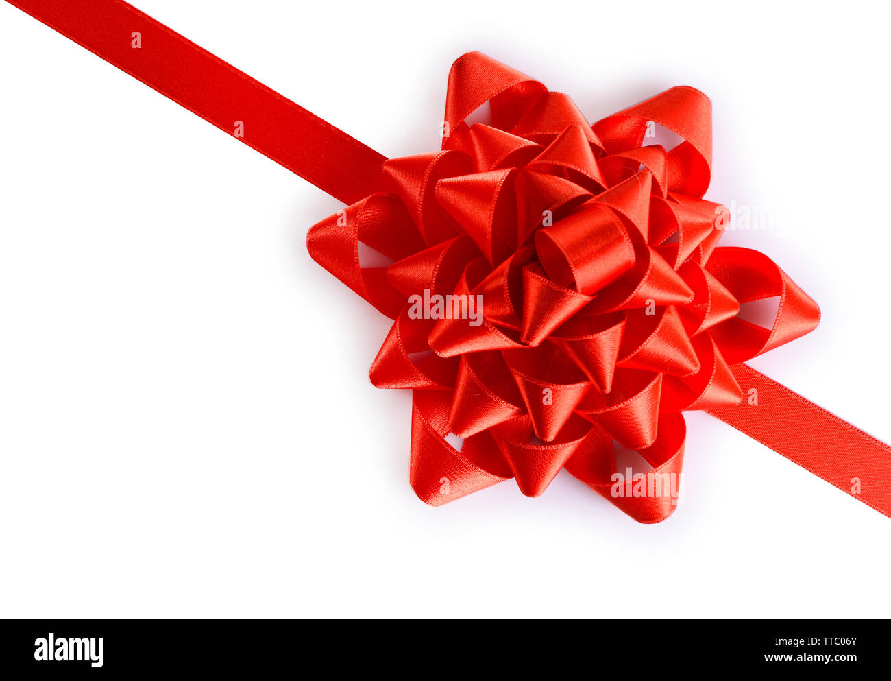 Red bow with diagonal ribbon isolated on white background Stock Photo ...