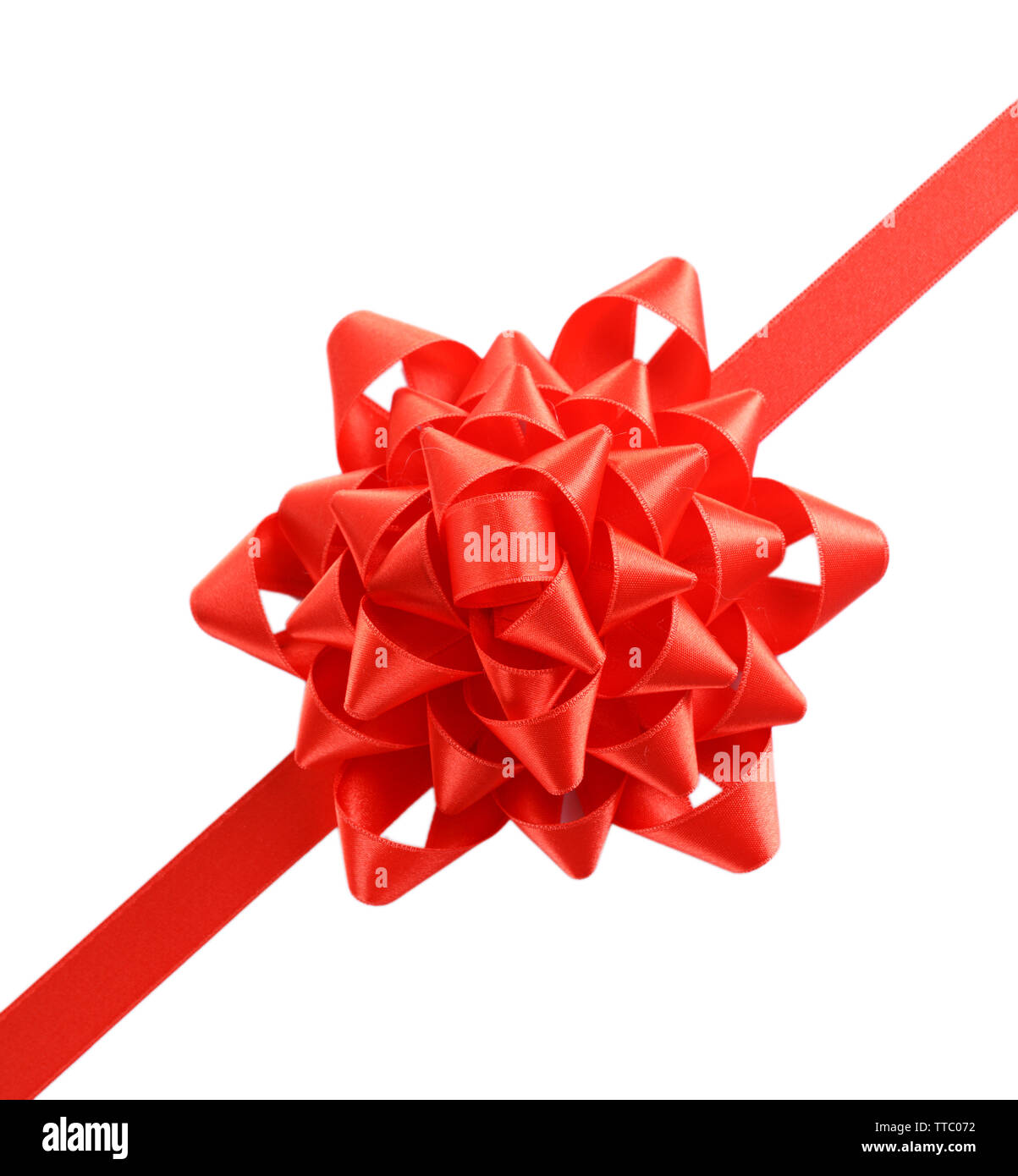 Red bow with diagonal ribbon isolated on white background Stock Photo ...
