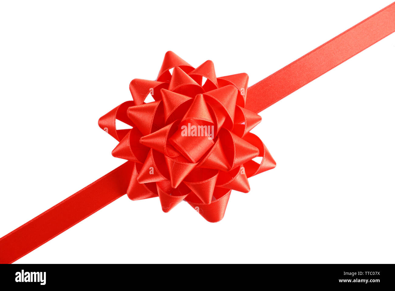 Red bow with diagonal ribbon isolated on white background Stock Photo ...