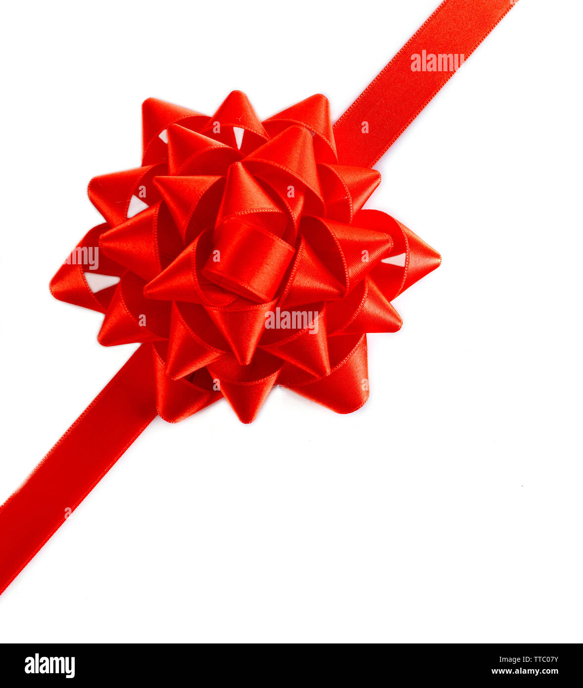 Red bow with diagonal ribbon isolated on white background Stock Photo ...