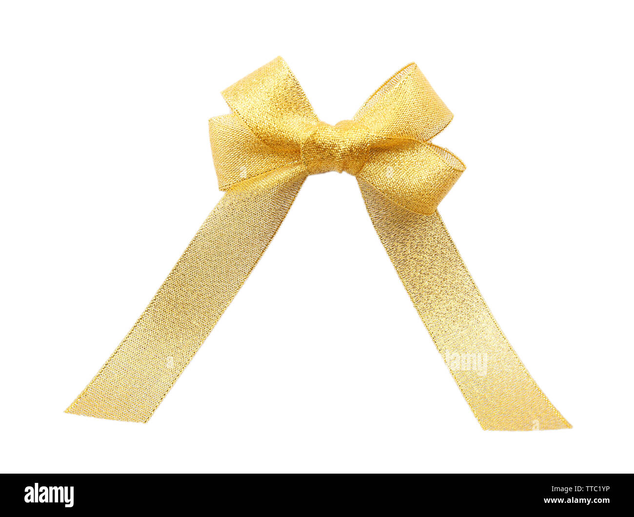 Yellow silk ribbon bow isolated on white Stock Photo - Alamy