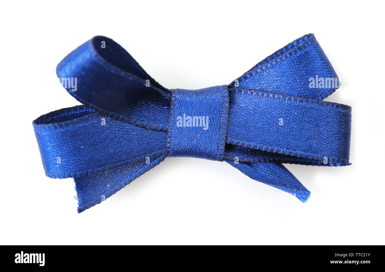 Dark blue ribbon bow isolated on white Stock Photo - Alamy