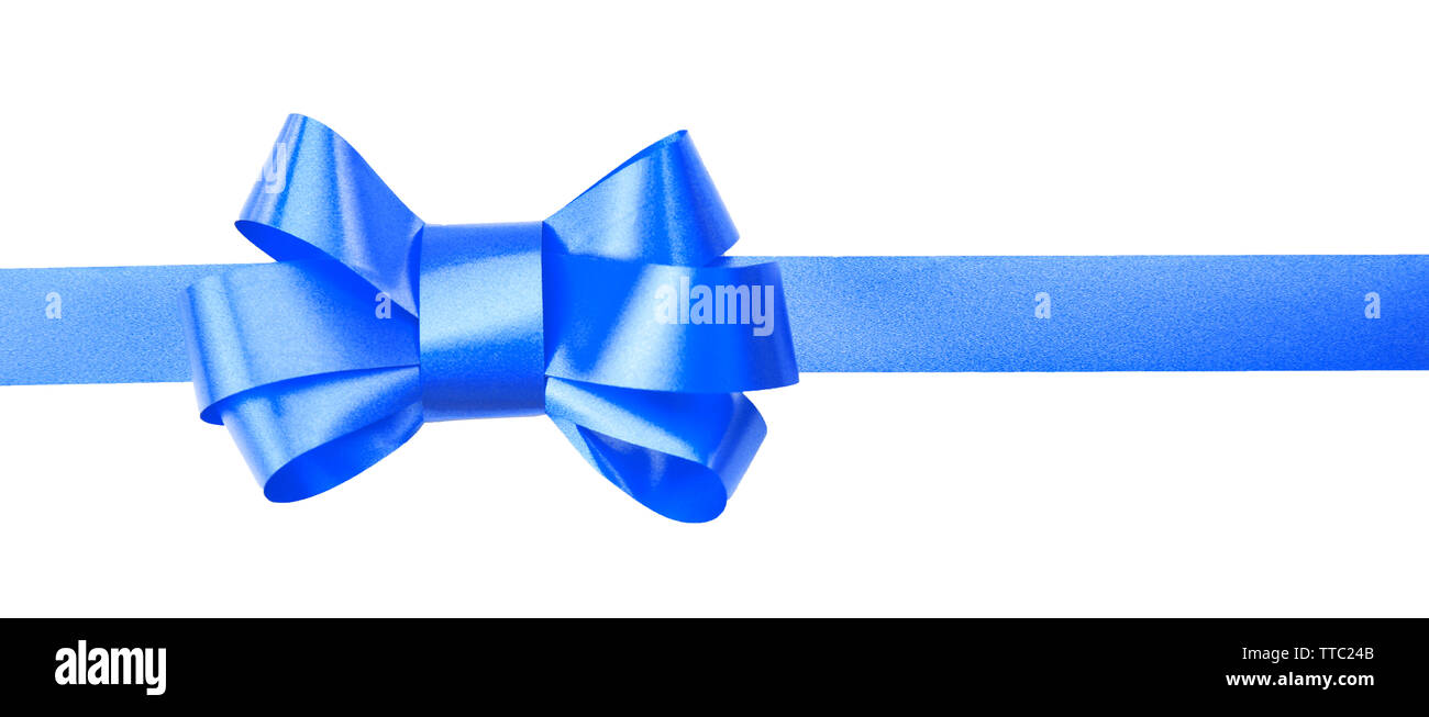 Blue satin ribbon bow isolated on white Stock Photo - Alamy