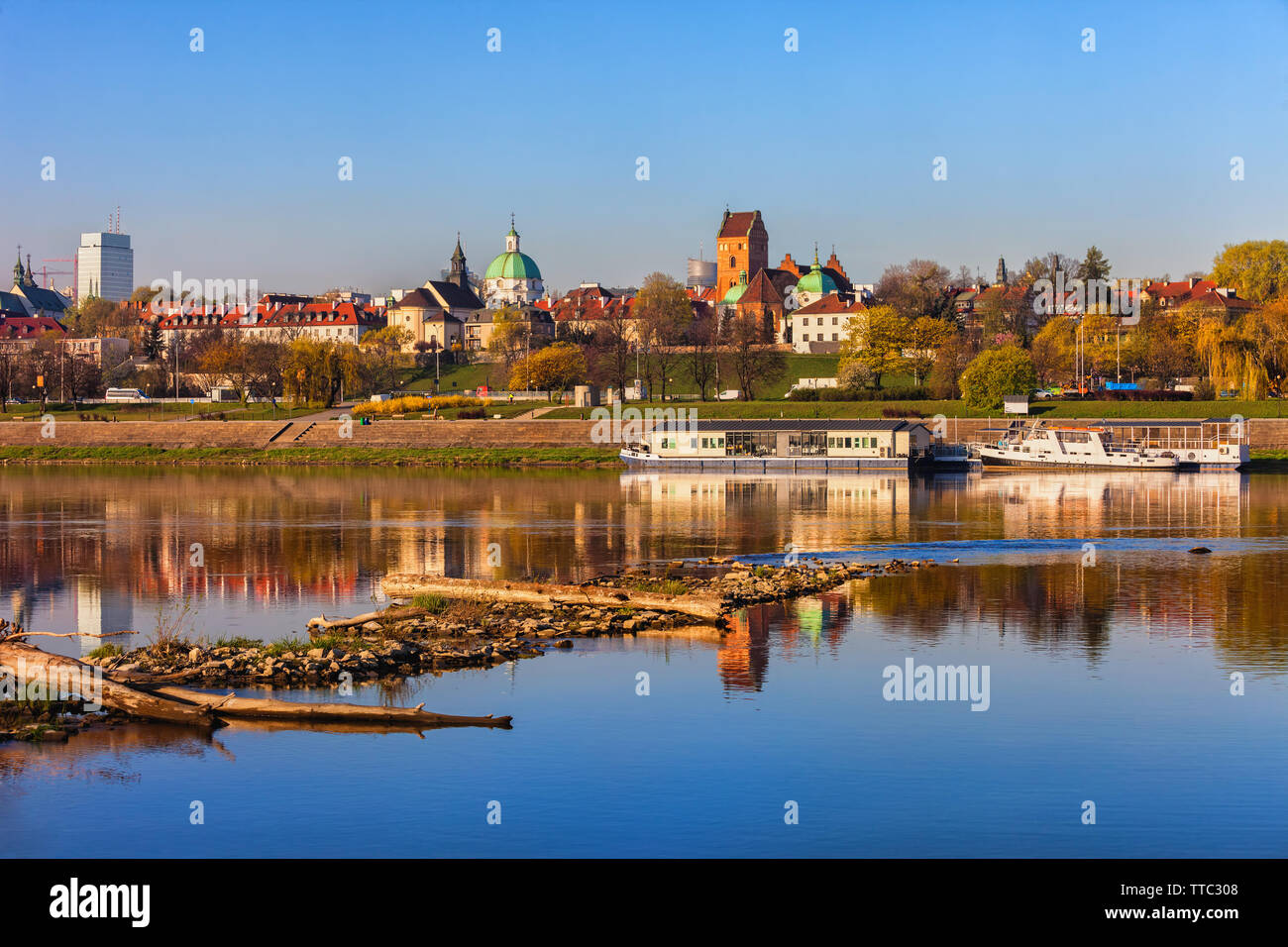 River view of Warsaw city in Poland, cityscape with New Town skyline ...