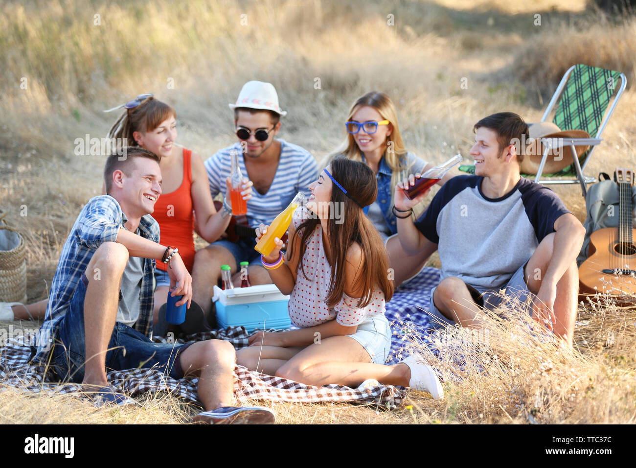 Happy friends have fun on picnic, outdoors Stock Photo - Alamy