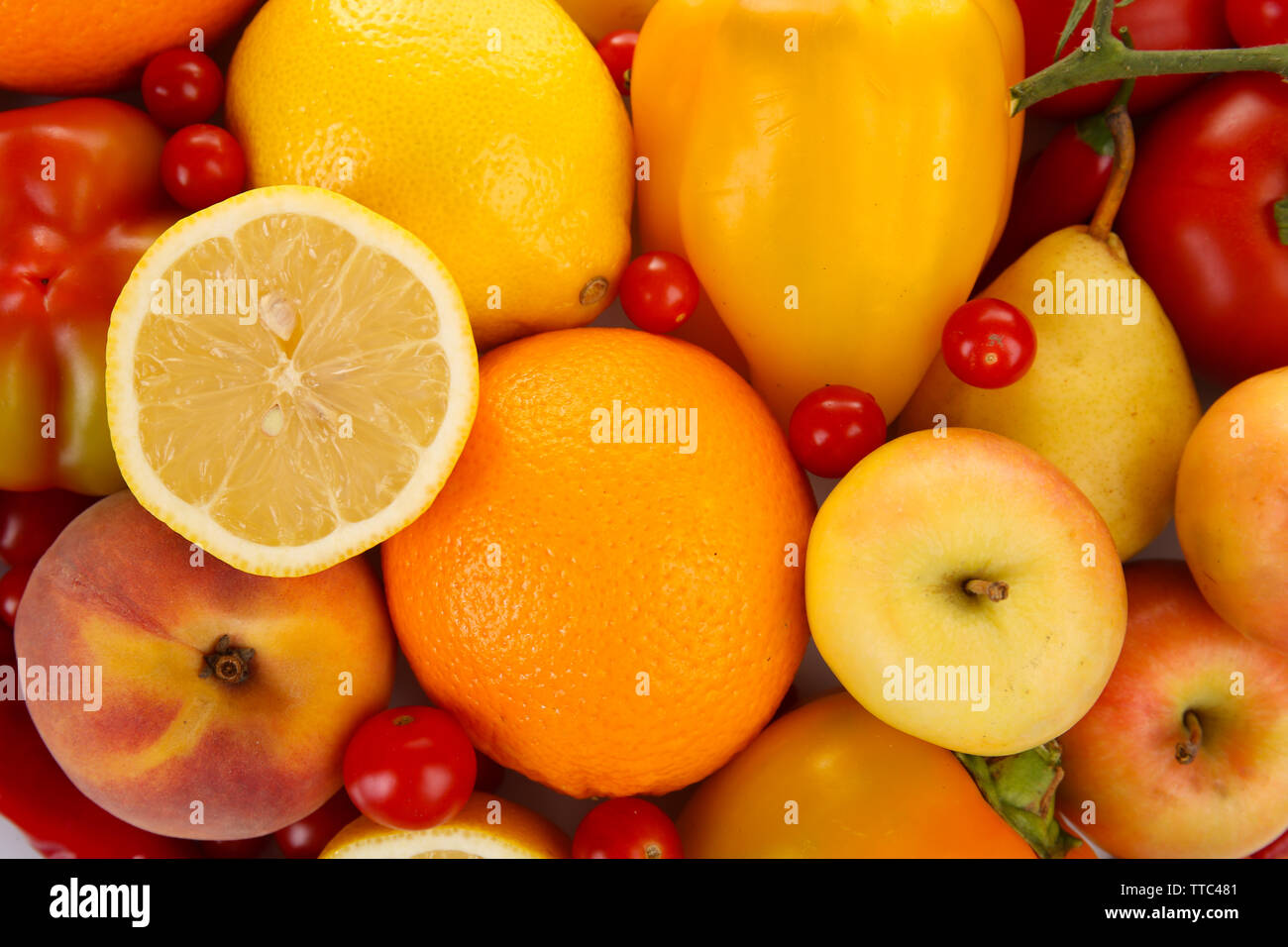 Colourful, juicy, tasty, healthy fruit and vegetables background Stock ...
