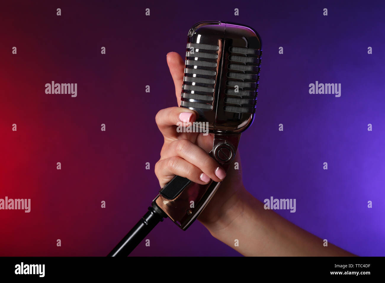 Retro metallic microphone against red hi-res stock photography and ...