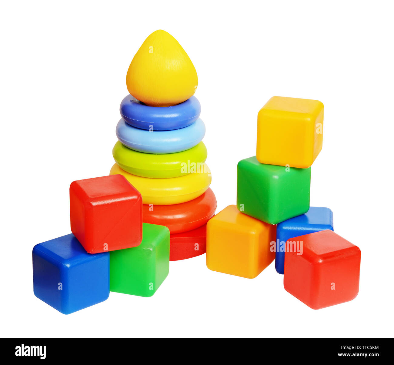 Children's toys pyramid and cubes isolated on a white background Stock ...