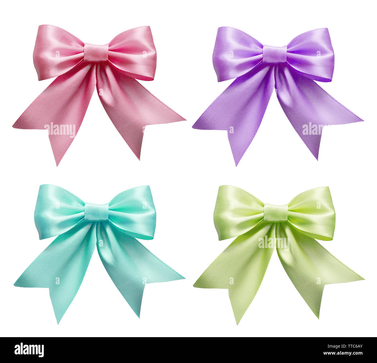 Set of colorful silk ribbon bows isolated on white Stock Photo - Alamy