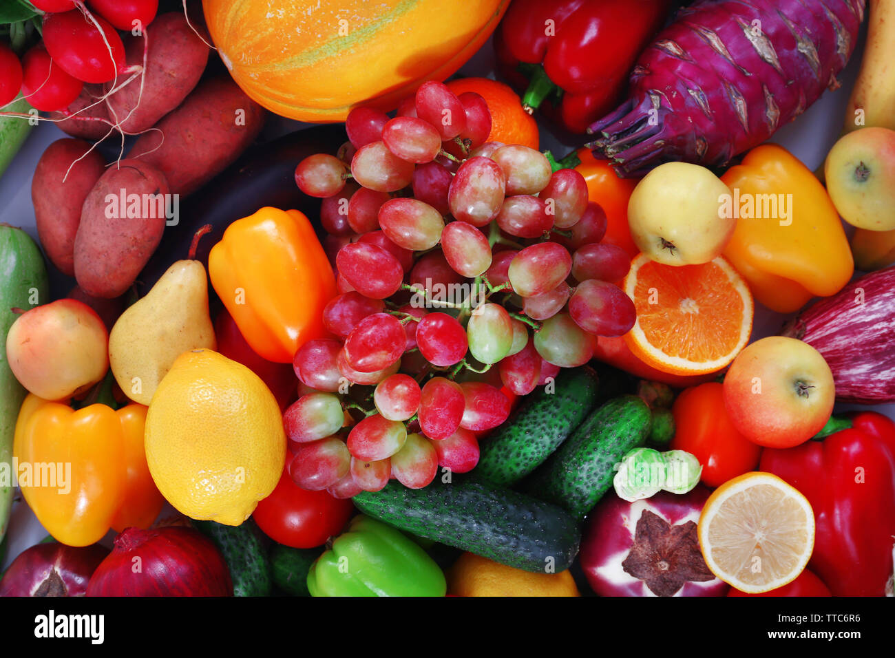 Fresh fruits and vegetables closeup Stock Photo - Alamy