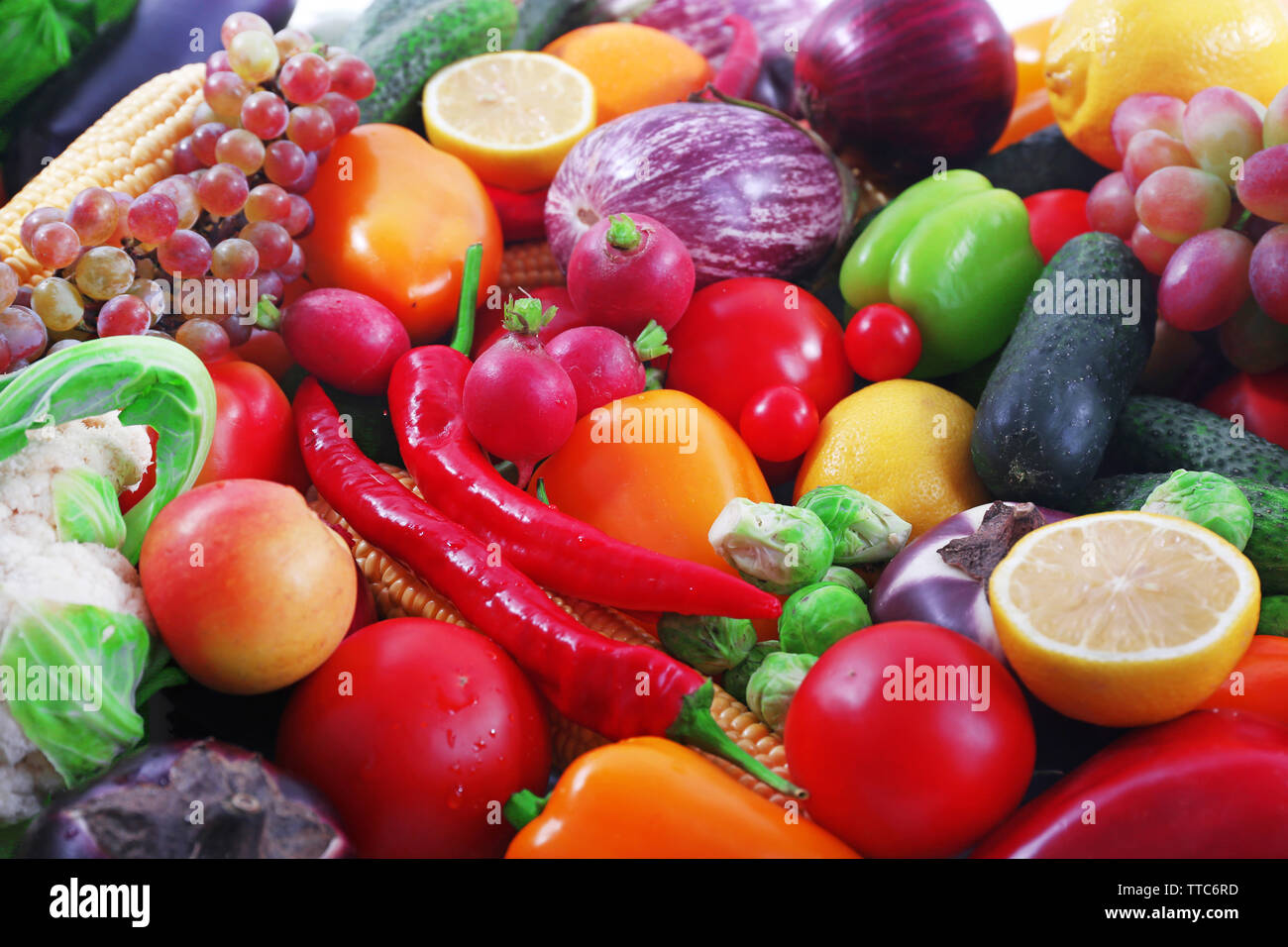 Fresh fruits and vegetables closeup Stock Photo - Alamy