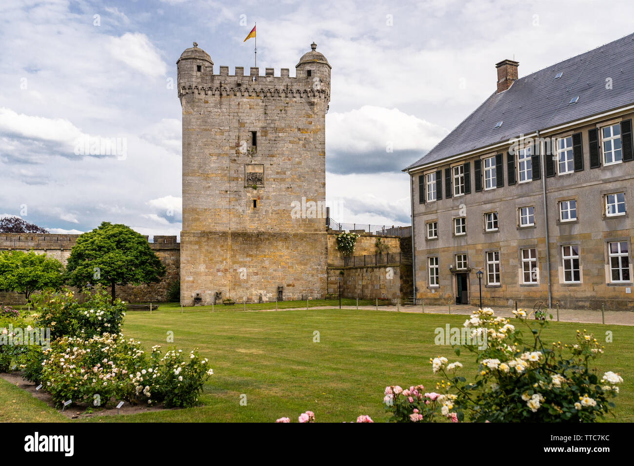 Bad Bentheim, Germany - June 9, 2019. The old tower of the historic ...