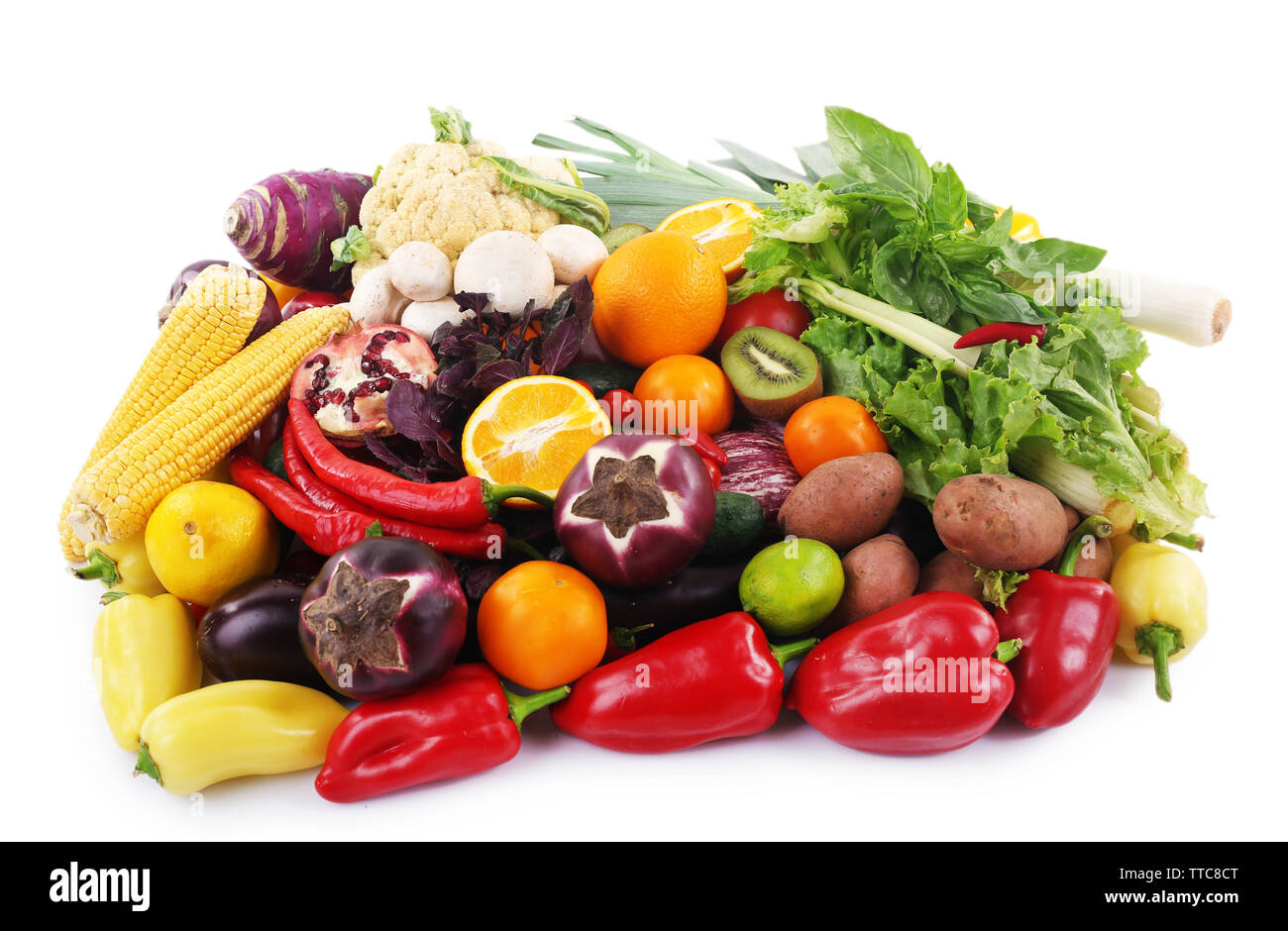Fruit and vegetable collection on white background Stock Photo - Alamy