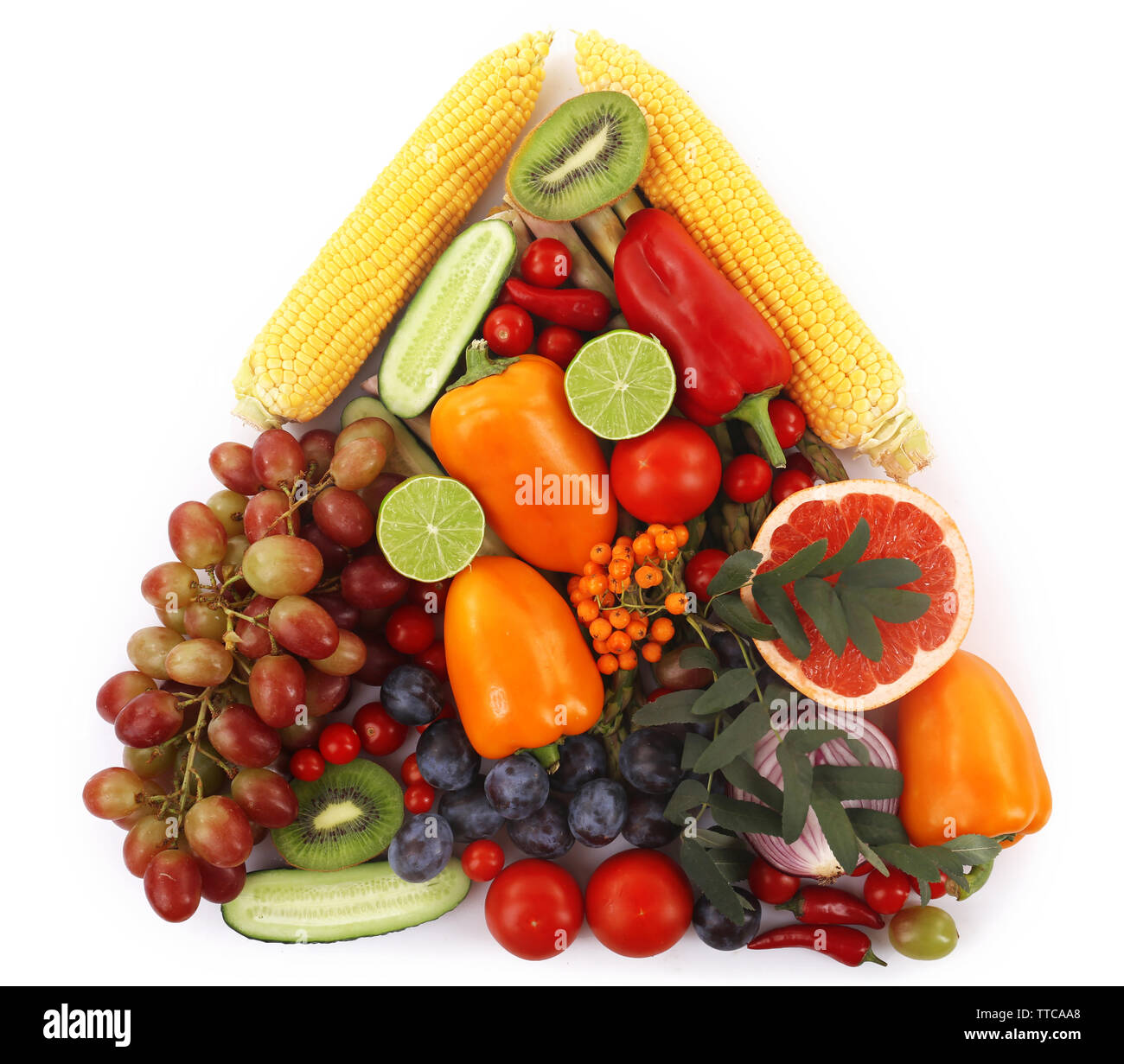 Close-up composition of various raw organic vegetables and fruit ...