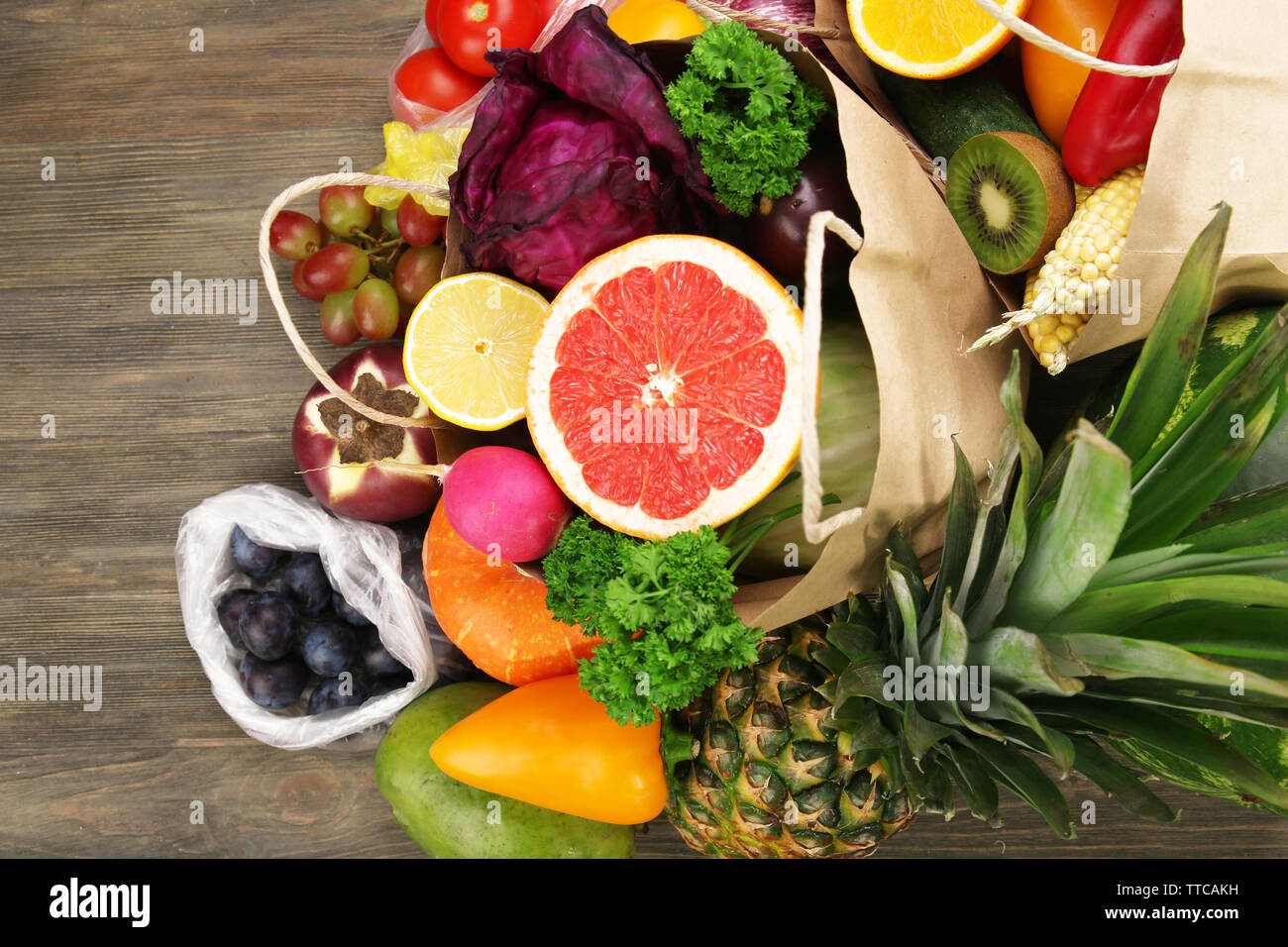 Fruits and vegetables on table Stock Photo - Alamy