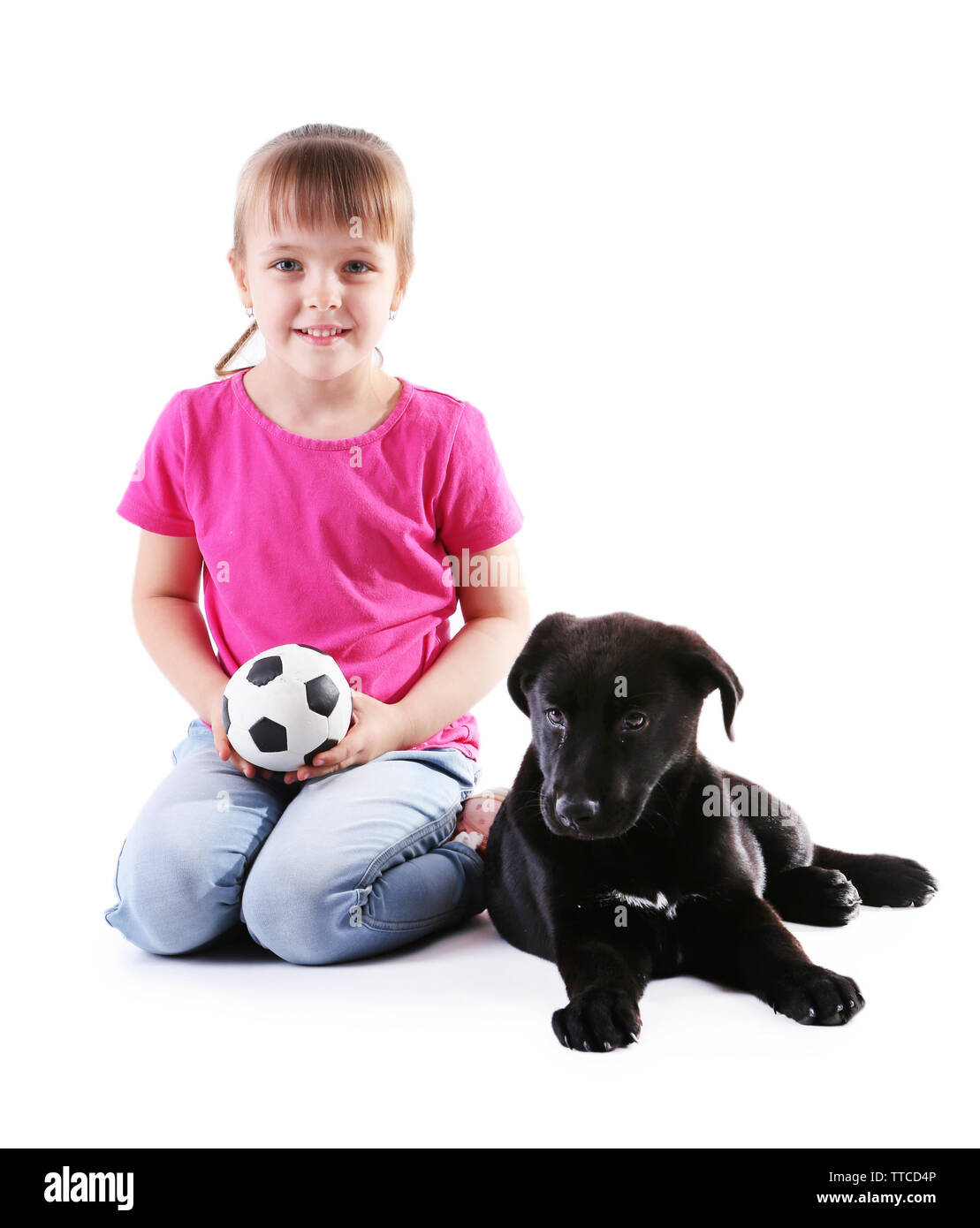 Little cute girl with puppy isolated on white Stock Photo - Alamy