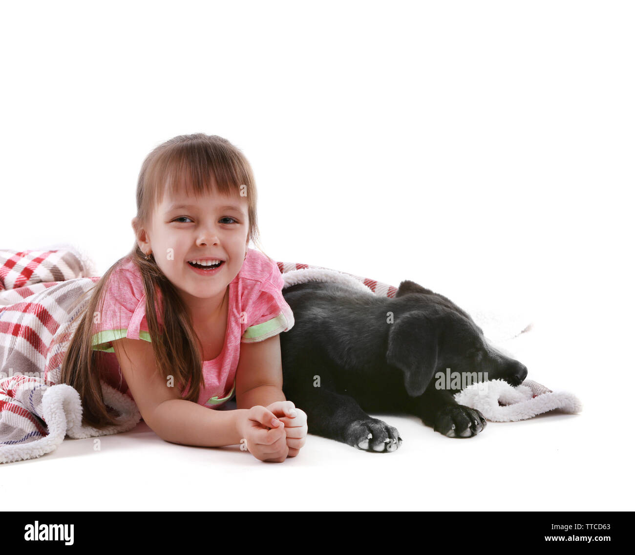 Little cute girl with puppy isolated on white Stock Photo - Alamy