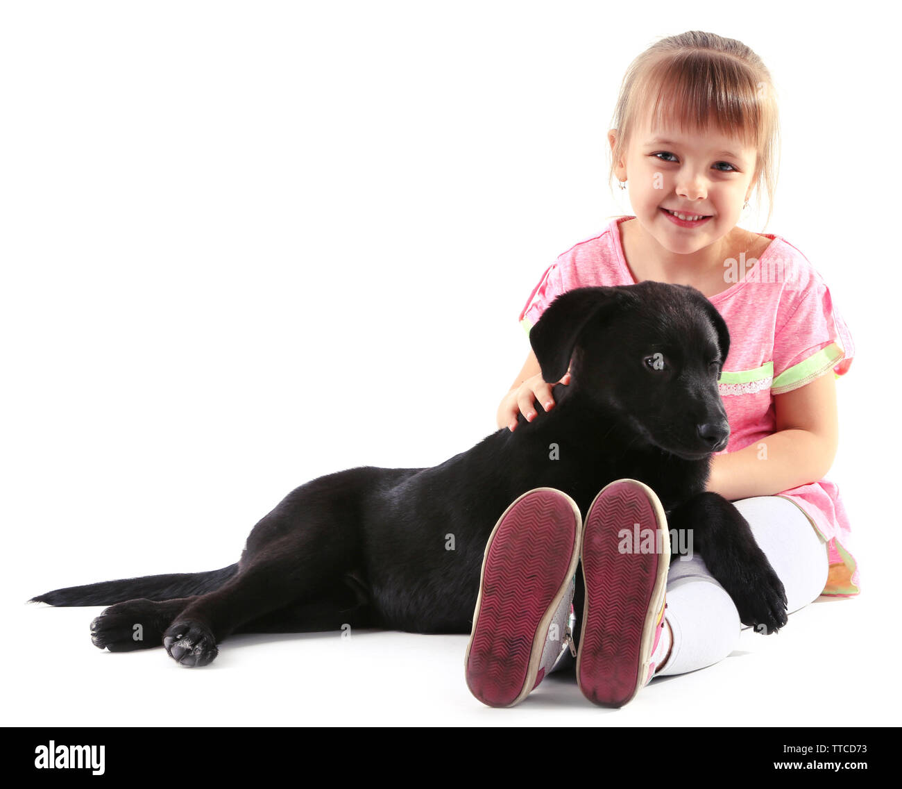 Little cute girl with puppy isolated on white Stock Photo - Alamy