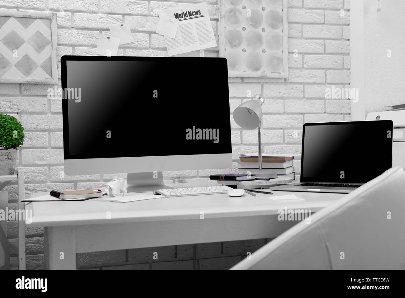 Modern workplace with computer on the table Stock Photo - Alamy