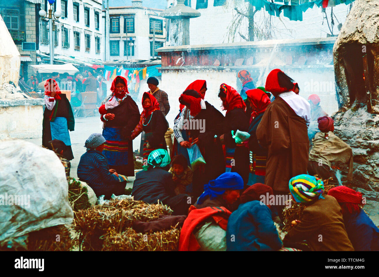Tibetan pilgrims in front of Jokhang Temple,Lhasa,Tibet Stock Photo - Alamy