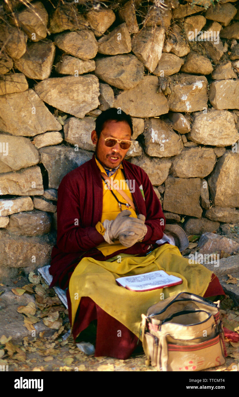 Monk studying ancient scriptures,Drepung Monastery,Lhasa,Tibet Stock ...