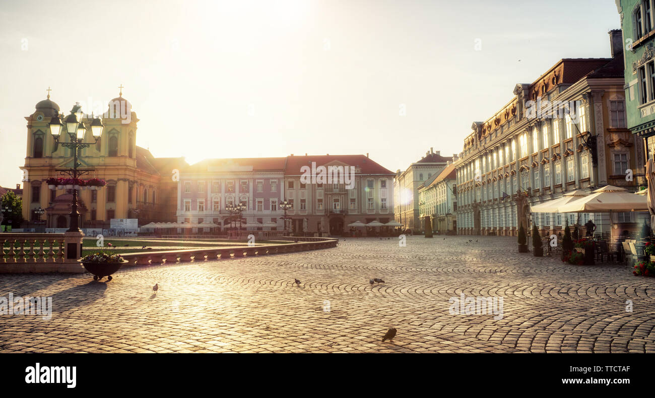 Union Square Timisoara Historical buildings morning sunrise Stock Photo ...