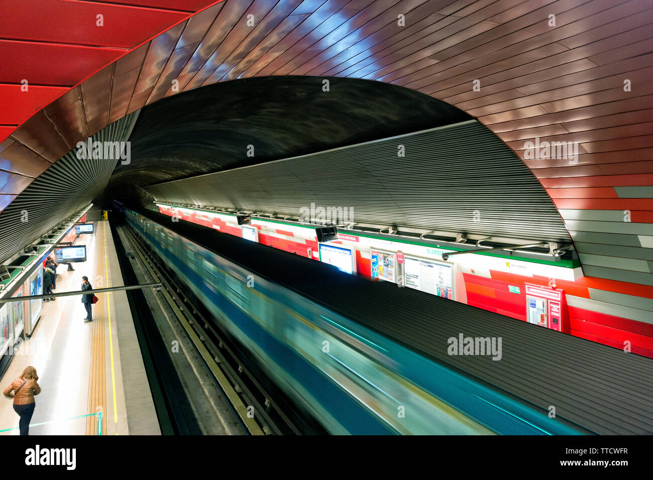 SANTIAGO,CHILE - SEPTEMBER 2015: A long exposure Santiago Metro train ...