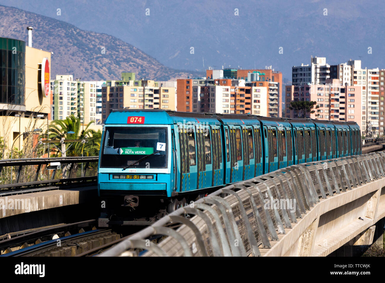 SANTIAGO, CHILE - FEBRUARY 2016: Metro de Santiago train between ...