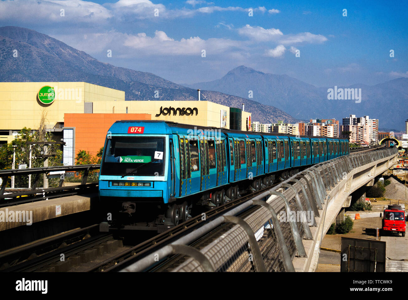 SANTIAGO, CHILE - FEBRUARY 2016: A Santiago Metro train entering the ...