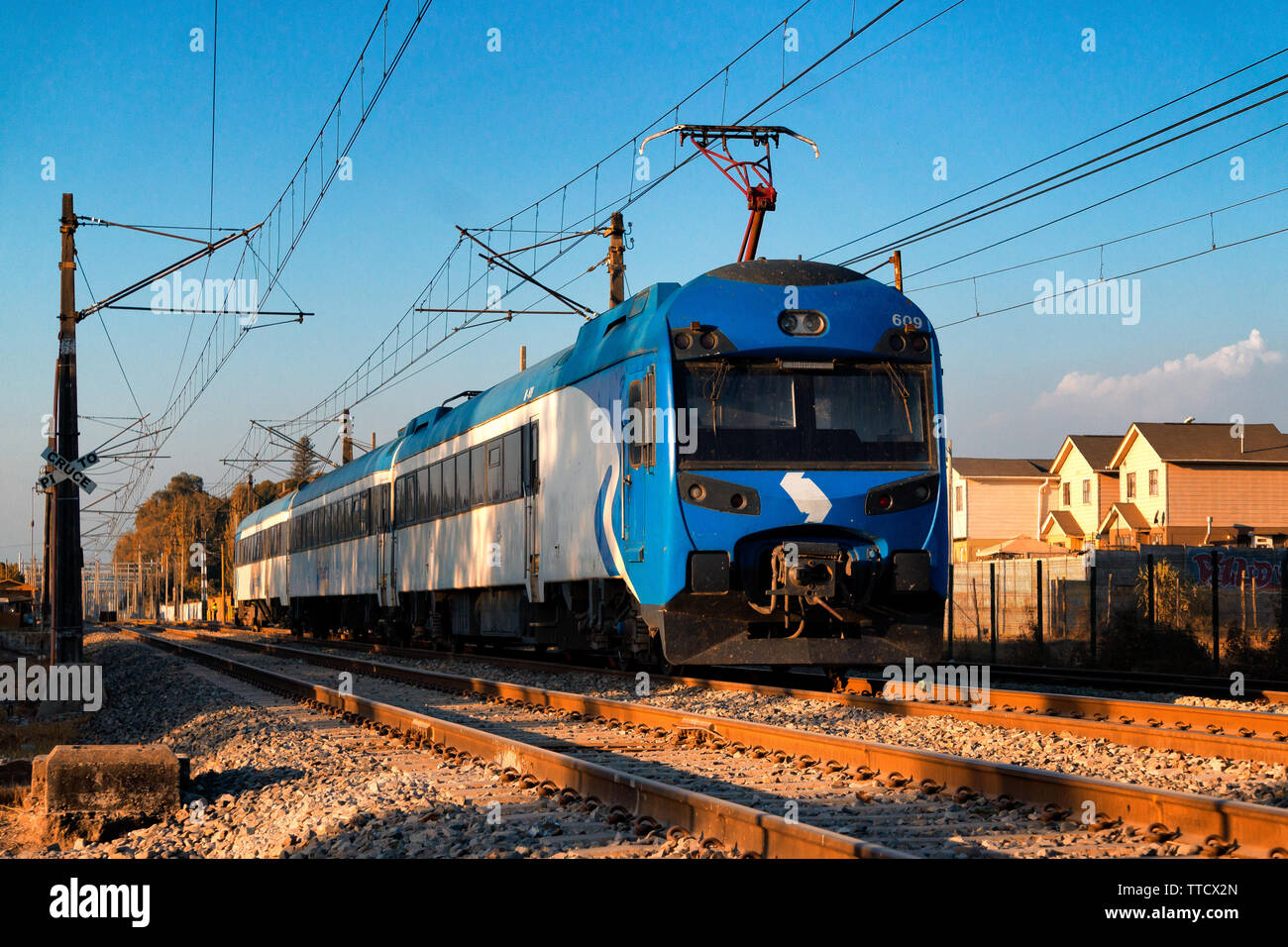 SANTIAGO, CHILE - MARCH 2016: A Terrasur UTS-444 train near sunset in ...