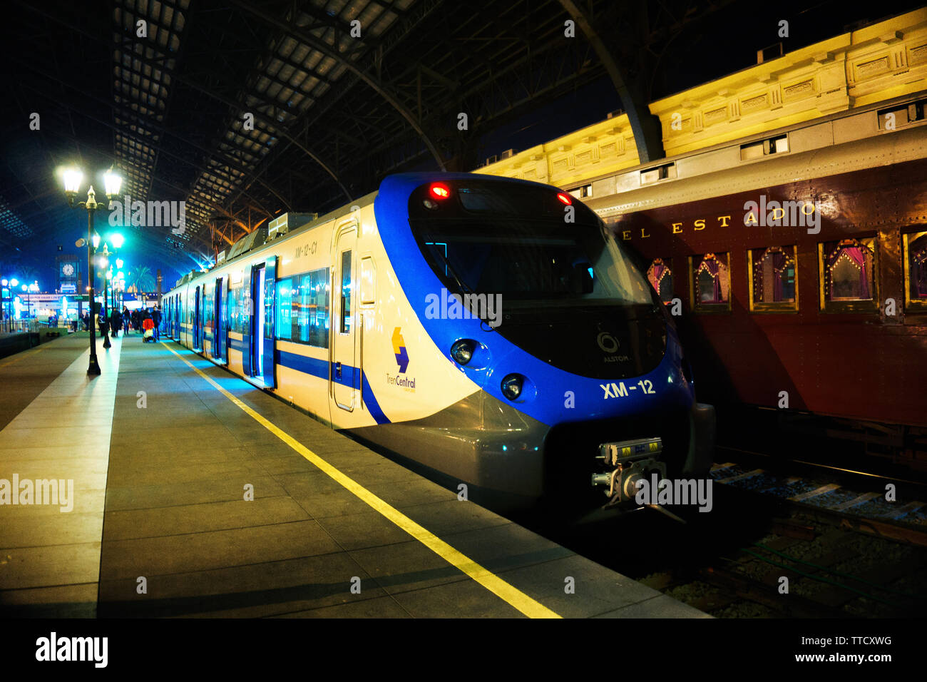 SANTIAGO, CHILE - A train from the Metrotren Nos from EFE stopped in ...