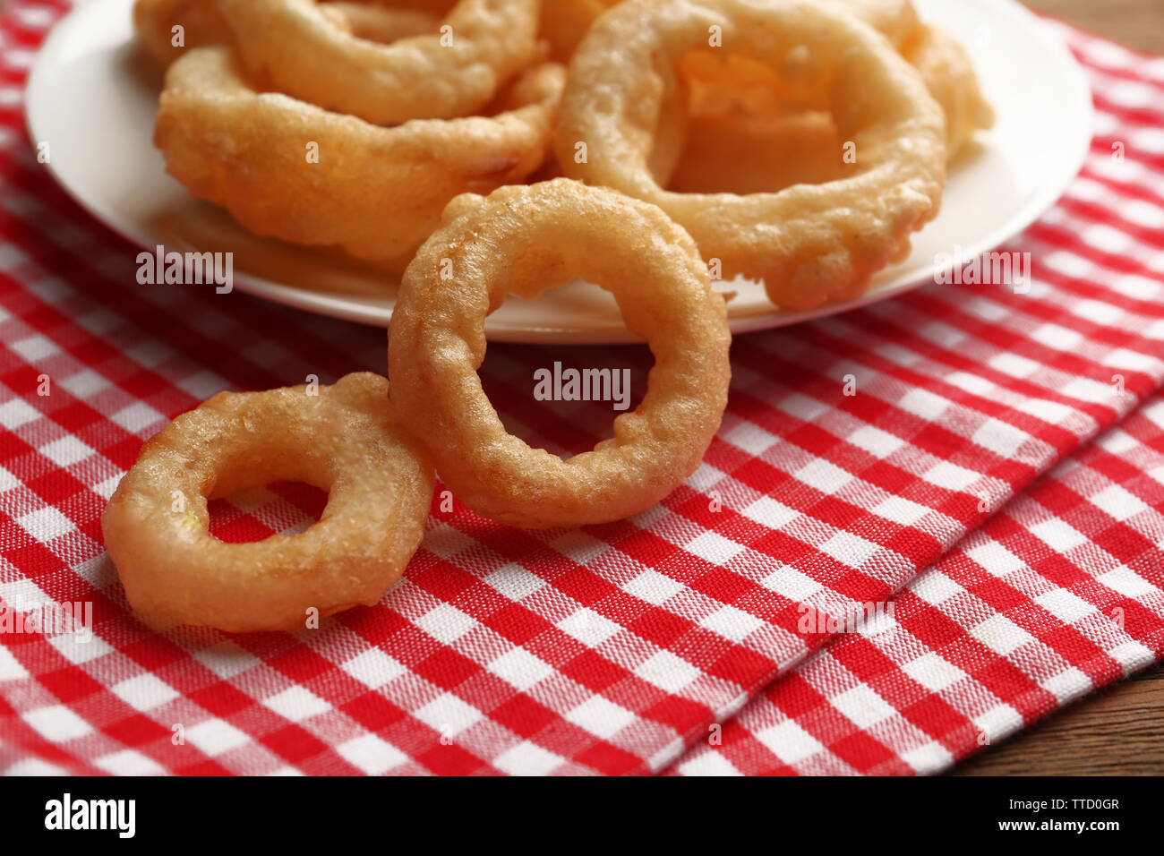 Chips rings on plate closeup Stock Photo - Alamy