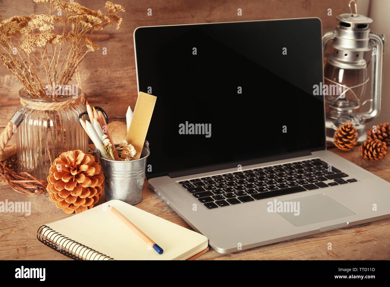 Workplace. Retro design concept Stock Photo - Alamy