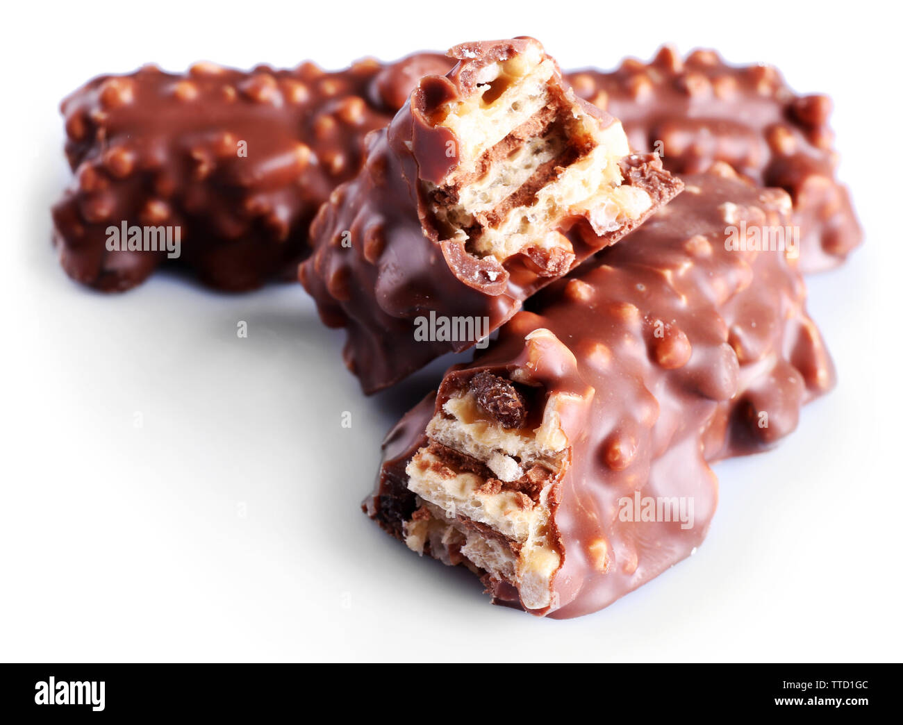 broken crispy candy bars, isolated on white Stock Photo - Alamy