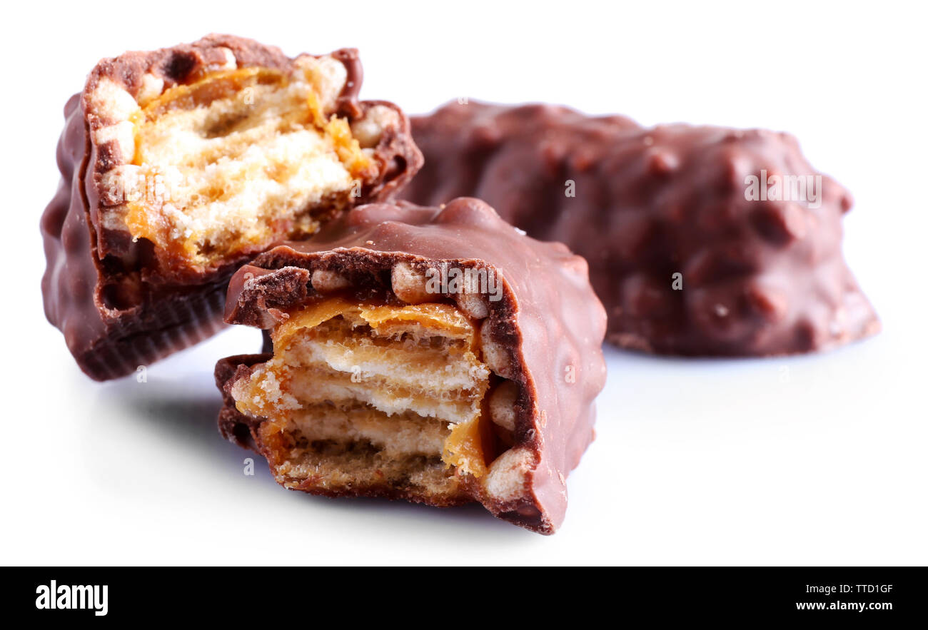 broken crispy candy bars, isolated on white Stock Photo - Alamy
