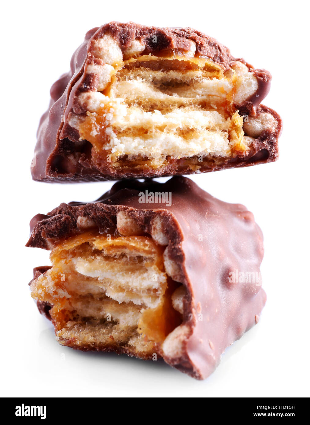 broken crispy candy bars, isolated on white Stock Photo - Alamy