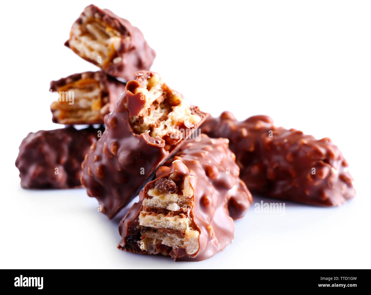 Broken crispy candy bars, isolated on white Stock Photo - Alamy