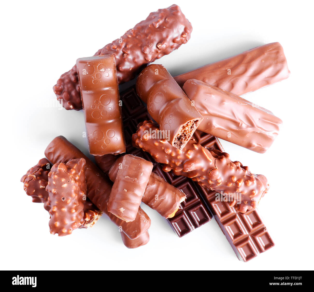 Mix of chocolate bars, isolated on white Stock Photo - Alamy