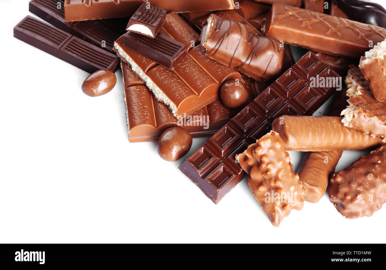 Mix of chocolate on table, close-up Stock Photo - Alamy