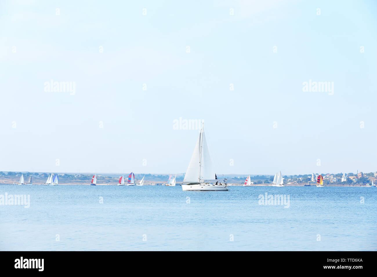 Sailing yacht on river Stock Photo - Alamy