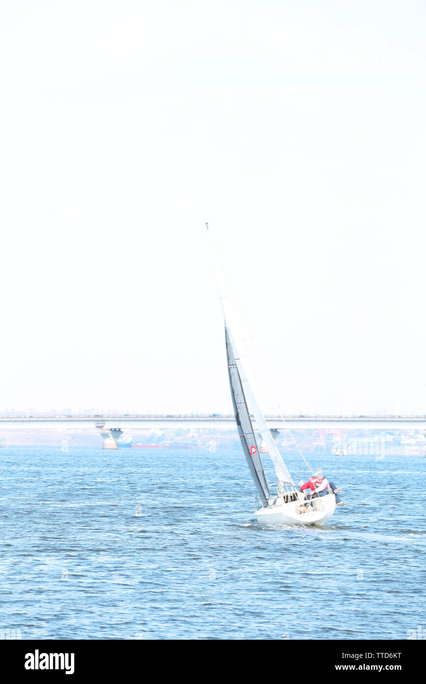 Sailing yacht on river Stock Photo - Alamy