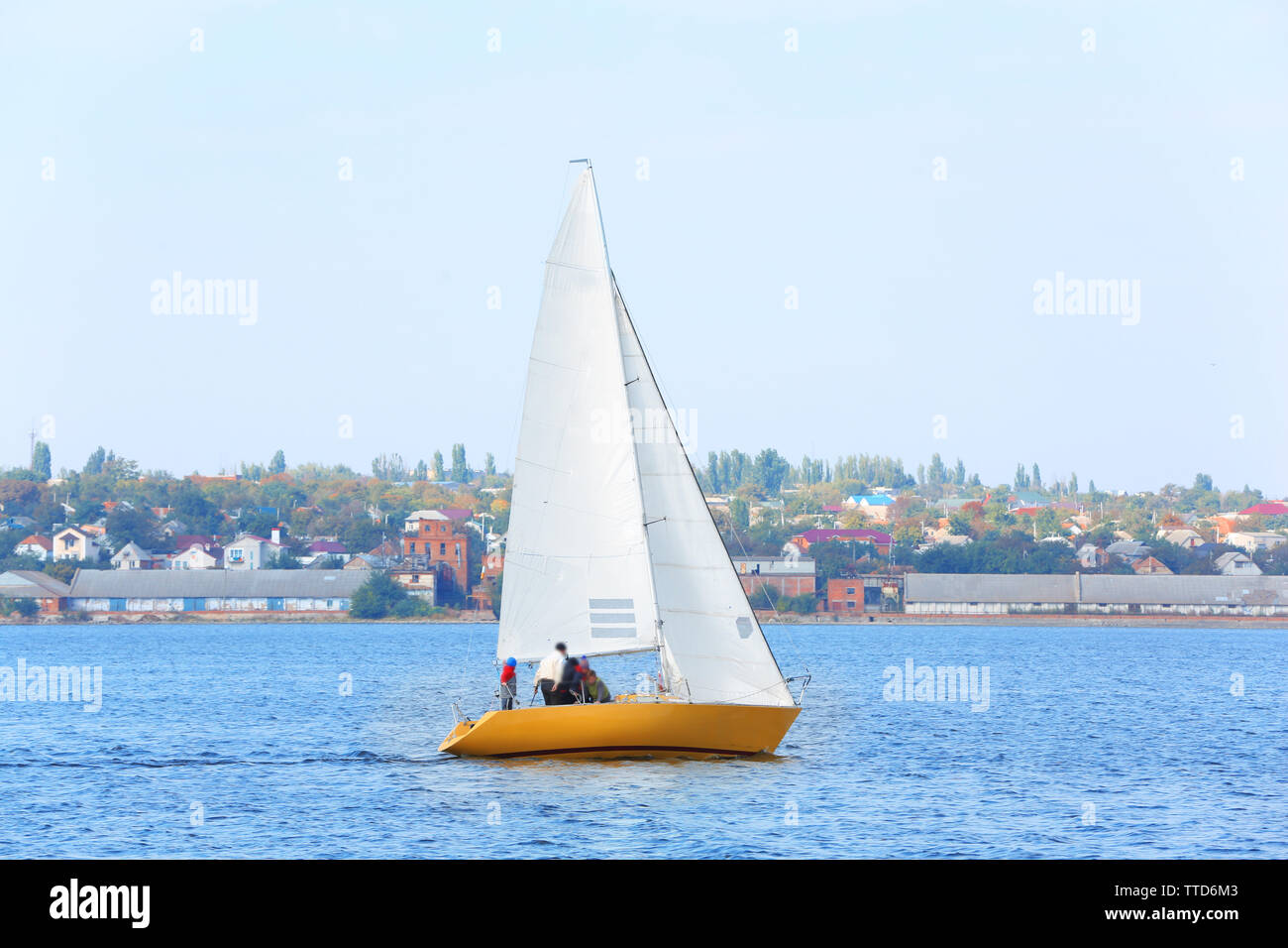 Sailing yacht on river Stock Photo - Alamy