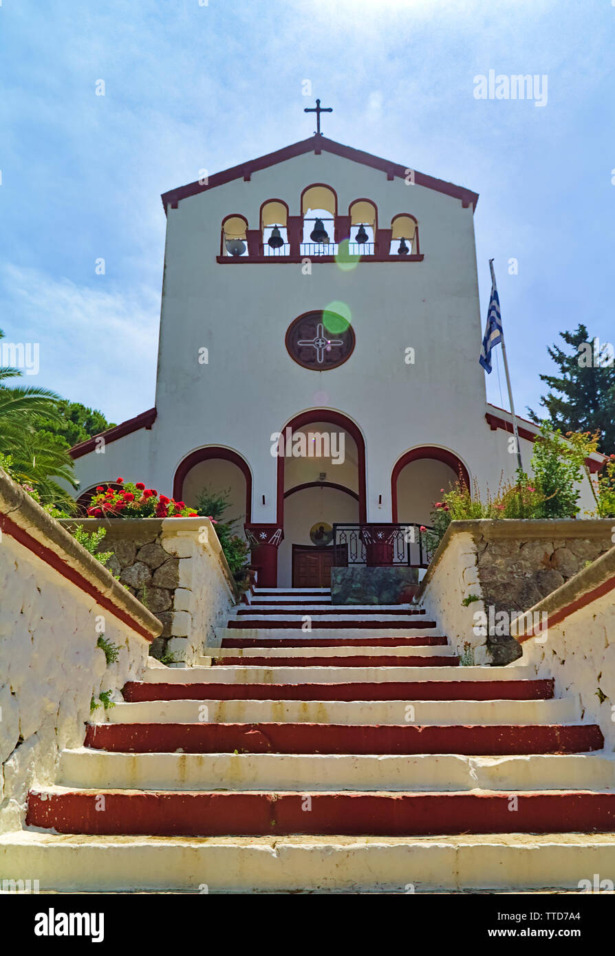 Eleousa church in the centre of Rhodes island, italian village ...